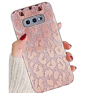 J.west Galaxy S10E Case 5.8-inch, Luxury Saprkle Bling Glitter Leopard Print Design Soft Metallic Slim Protective Phone Cases for Women Girls TPU Silicone Cover Case for Samsung S10e Rose Gold