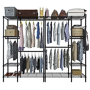 Karl home Adjustable Wire Garment Rack Set of 2, Heave Duty Clothes Rack Freestanding Closet Organizer, Clothing Wardrobe with 4 Tiers Storage Shelves 6 Hanging Rods Black Metal Frame 70.8" H