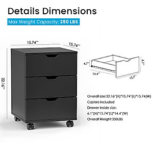 Farini Wood File Cabinet for Home Office,Under Desk 3 Drawer Mobile File Cabinet(Black,Non-Assembled)
