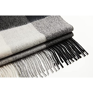 EURKEA Cashmere Wool Long 2024 Plaid Tartan Winter Scarf for Women, Warm & Soft & Cozy, Gift Ready, Grey & Black