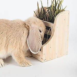 Rabbit Hay Feeder Rack,Wooden Grass Bin,Food Feeding Rack,Bunny Water Bottles Dispenser for Small Animal Supplies Rabbit Chinchillas Guinea Pig (2 Pcs)