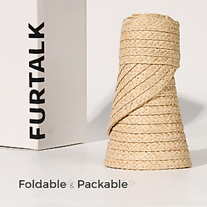 FURTALK Sun Visor Hats for Women Wide Brim Straw Foldable Beach Summer Roll Up Ponytail Hat Khaki