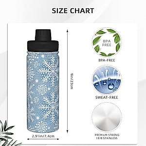 OOZ Ornate owl on blue background pattern 18 oz Sports Insulated Kettle Stainless Steel Water Bottles Outdoors,Leak Proof,Blue