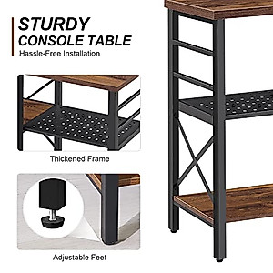 HOMISSUE 3-Tier Console Sofa Table, Industrial Vintage 60-Inch Long Entryway Table with Open Storage Shelf for Living Room, Hallway, Brown