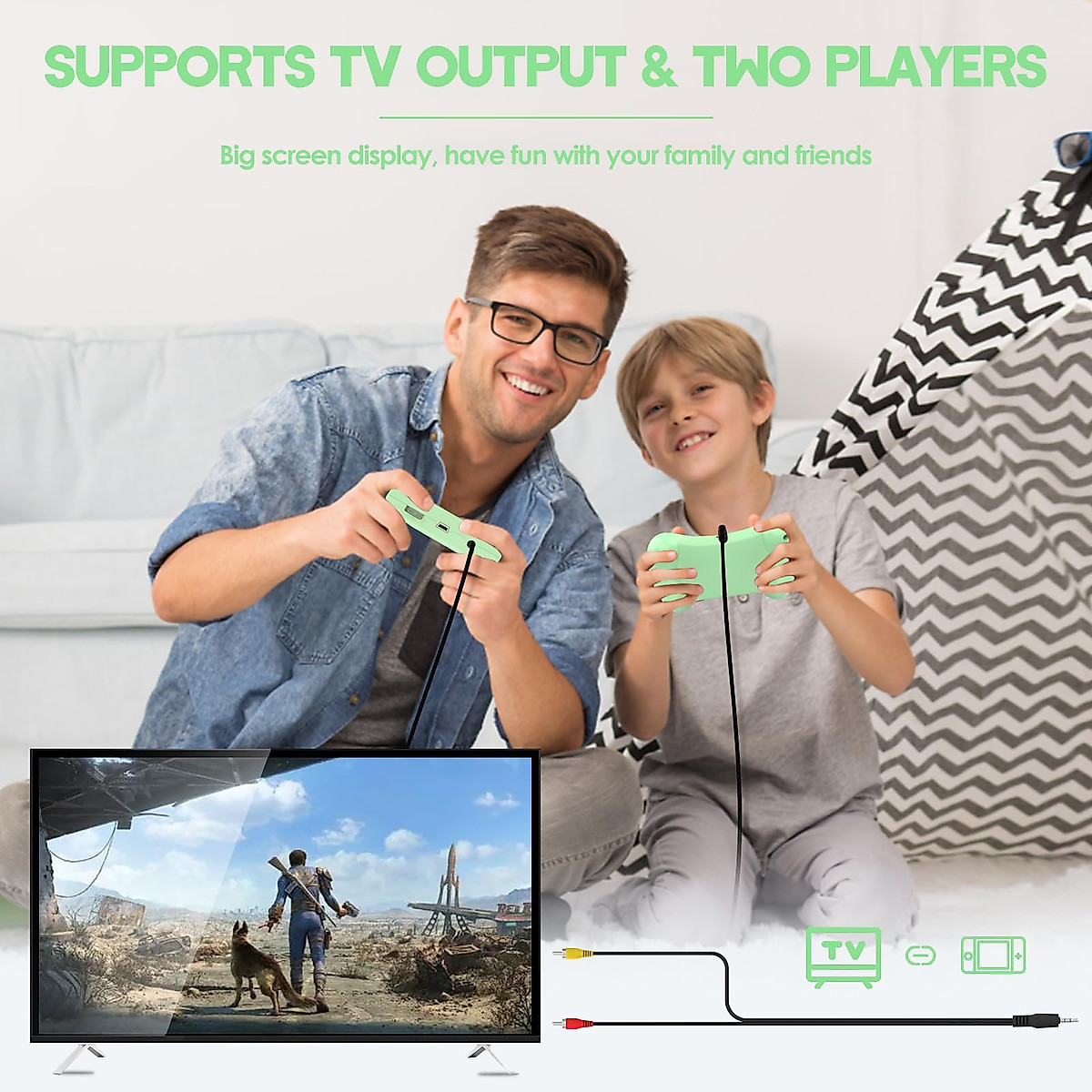 Aibrisk Dinosaur Retro Handheld Game Console with 500 Classic FC Games, 3.0 inches HD Screen Portable 1020mAh Battery Rechargeable Video, Support TV & Two Players Present for Kids & Adults (Green)