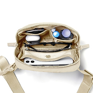 AslabCrew 2-Way Zipper Unisex Belt Bag with Adjustable Strap Fanny Packs Mini Waist Pouch for Outdoor Hiking Running Travel, Beige