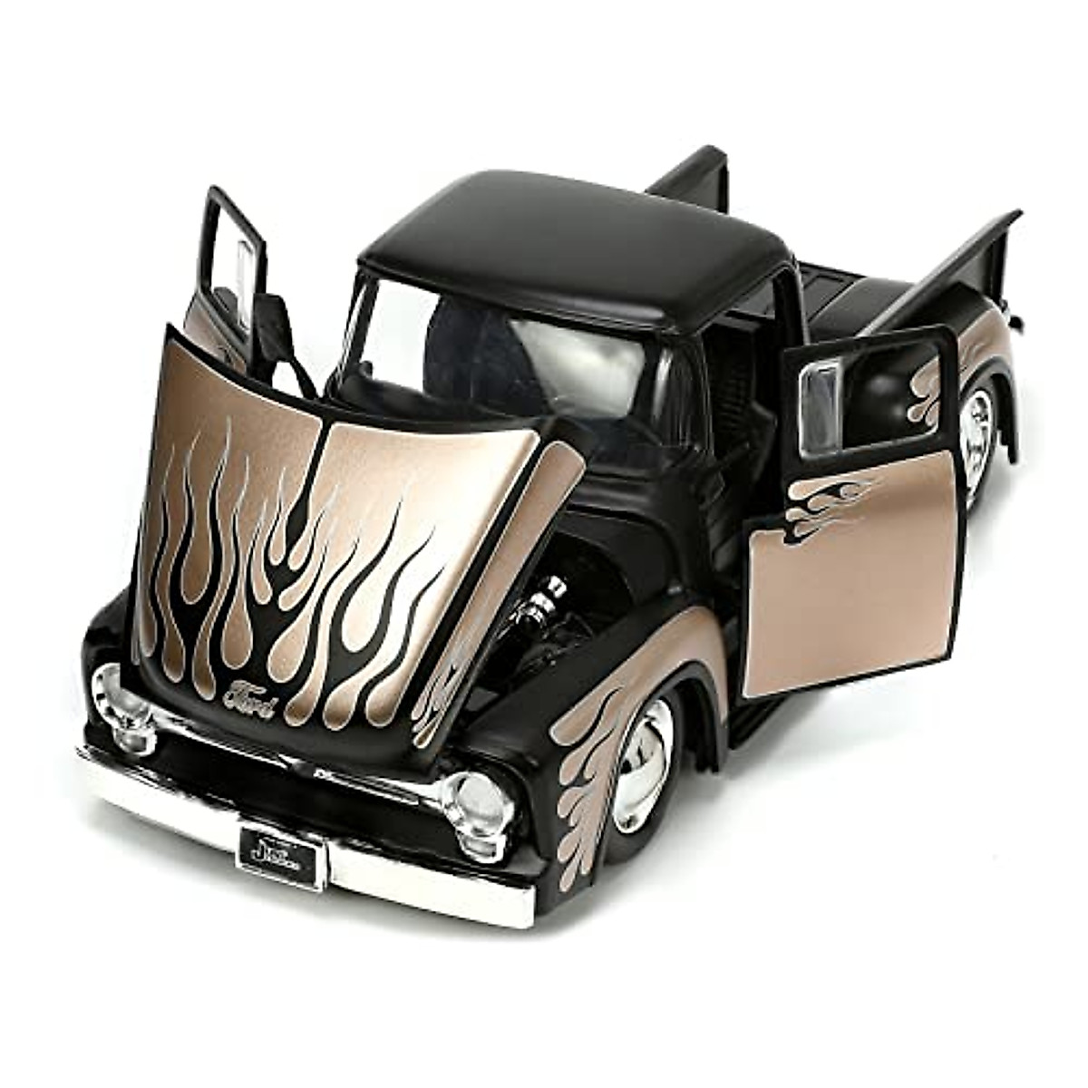 Jada Toys Just Trucks 1:24 1956 Ford F-100 Die-cast Car Black/Brown with Tire Rack, Toys for Kids and Adults