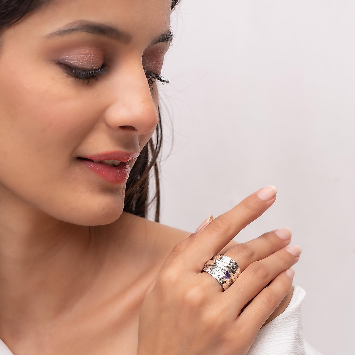 Silver Eternity 925 Sterling Silver Amethyst Spinner Ring | Fidget Band Meditation Ring (Purple,10)