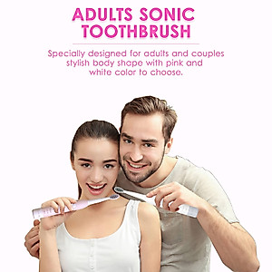 Chain Peak Sonic Electric Toothbrush for Men and Women, Rechargeable Smart Toothbrush with 6 Modes, 6 Brush Heads, 40000VPM, with Holder, Pink and White
