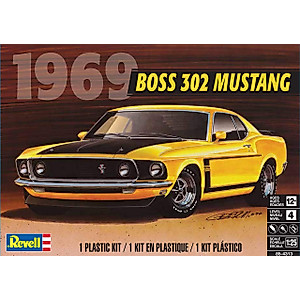 Revell 85-4313 ‘69 Boss 302 Mustang Car Kit 1:25 Scale 109-Piece Skill Level 4 Plastic Model Building Kit , Yellow