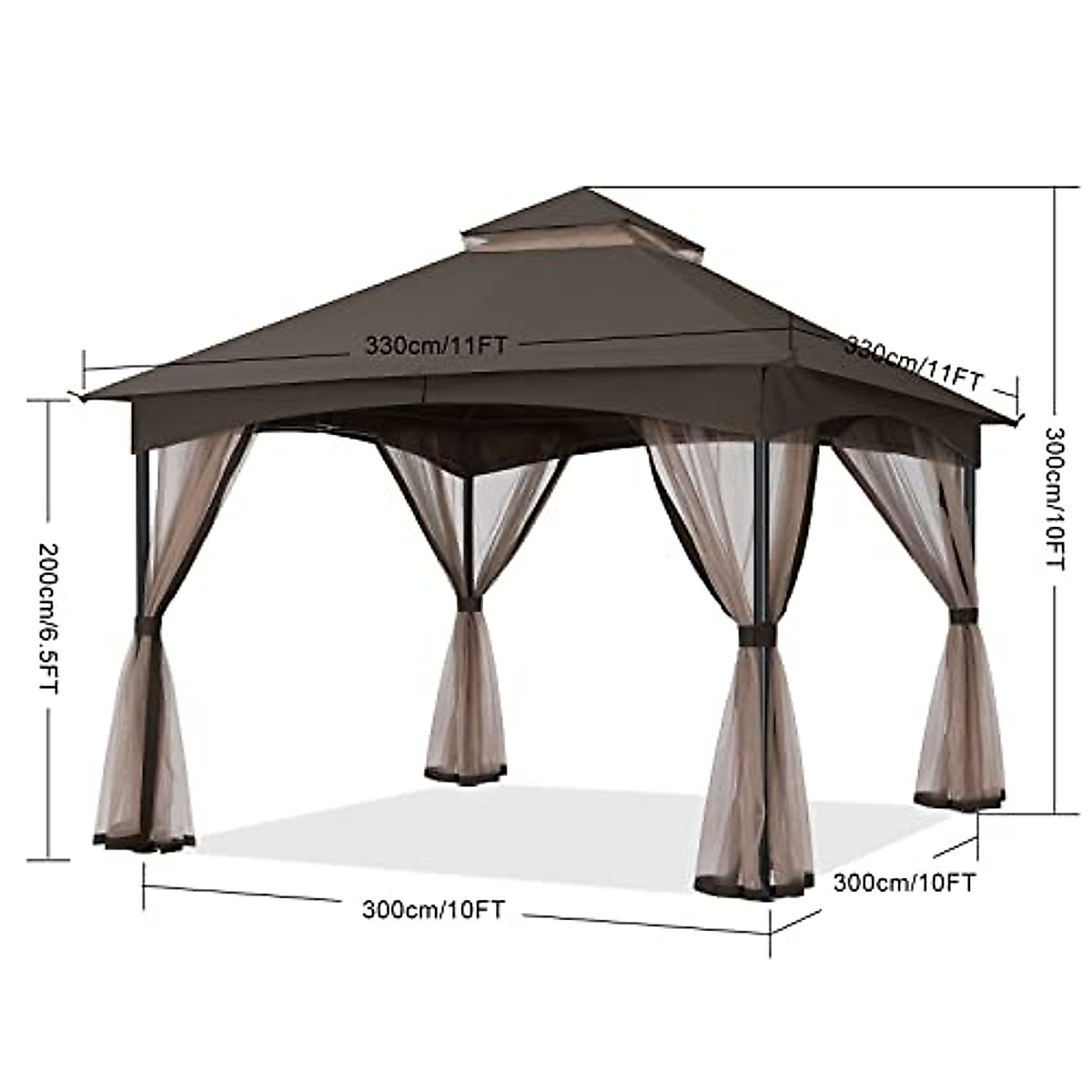 MASTERCANOPY Tool Free Patio Gazebo Screw Free Easy Installation Outdoor Garden Gazebo with Netting Walls (11x11,Dark Brown)