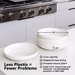 FAMHH 42 Oz Porcelain Large Pasta Bowl Set – Wide & Shallow for Salad Bowls, Soup Bowls, Pasta Bowls – 9.5x1.75 In. Ceramic Bowls Dish Set of 6 – Dishwasher & Microwave Safe Dinnerware Sets