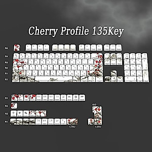 JSJT PBT Japanese Keycaps-Side Printed Keycap Set,Double Shot Shine Through Custom Keycaps,Plum Blossom Key Caps 135 Keys Cherry Profile Keycaps for Cherry MX Switchs Mechanical Keycboards