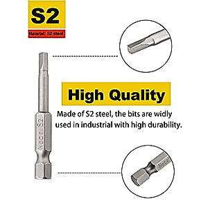 Rocaris 6 pcs 1/4 Inch Hex Shank Long Magnetic Square Head Screwdriver Bits Set Power Tools SQ1, SQ2, SQ2.7, SQ3, SQ4, SQ5 For Poket Hole Jig- 2 inch Length
