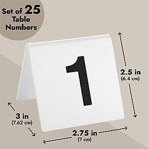 Juvale Set of 25 Restaurant Table Numbers 1-25, Double-Sided Acrylic Tent Table Numbers for Events, Banquets, Food Service, Wedding Receptions (Black and White, 3x2.75x2.5 in)