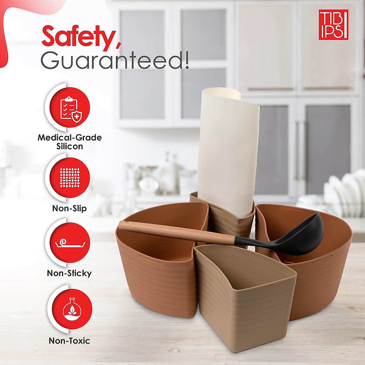 Tibi Ipsi Silicone Crockpot Liner for 6qt Slow Cookers - Reusable & Leak-Proof Slow Cooker Liner, Crockpot Silicone Liner Includes Baking Mat & Silicone Spoon with Wooden Ladle