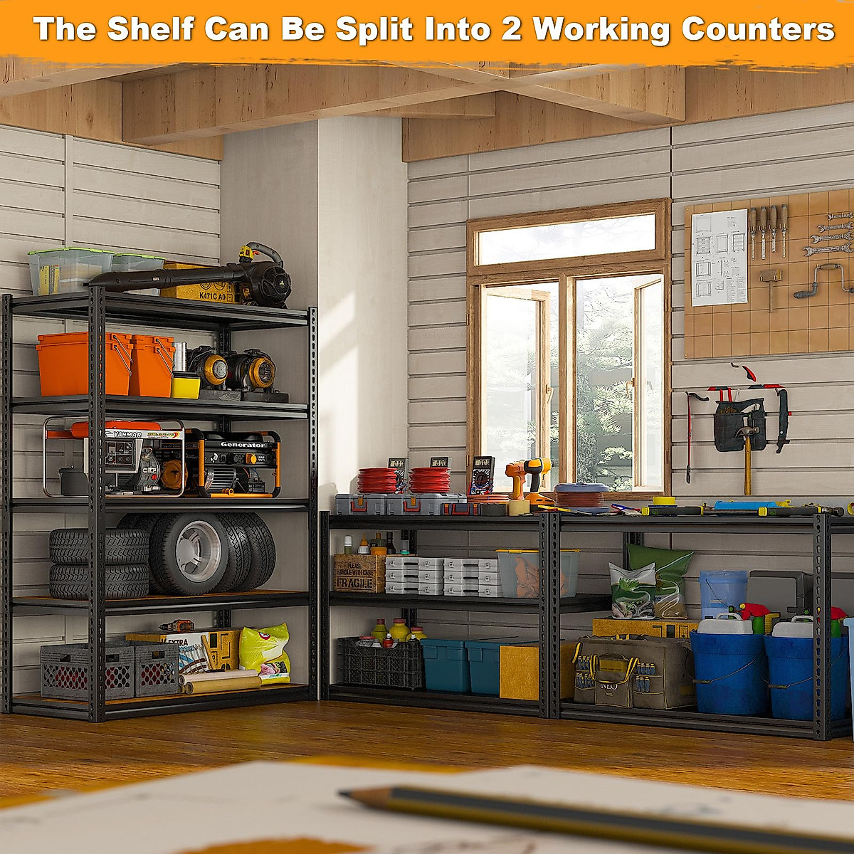 REIBII Garage Shelving Load 2500LBS Wide Storage Shelves Adjustable Sturdy Heavy Duty Shelving Deep Metal Shelves for Storage Tall Metal Shelf, Organize for Pantry Kitchen