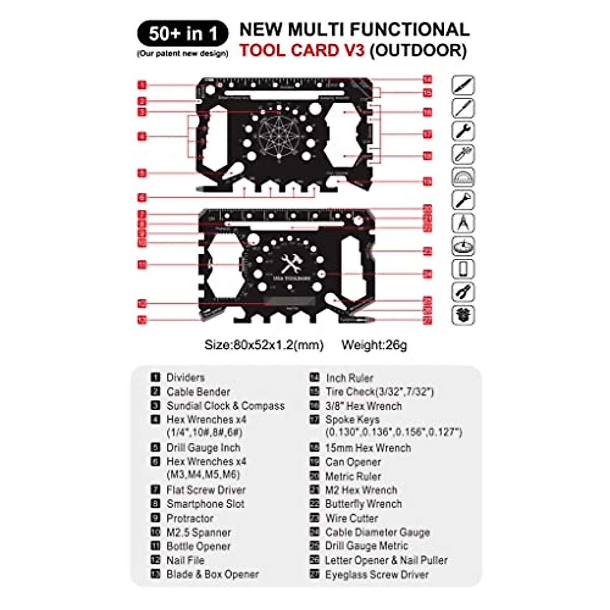 USA Toolbars Wallet Multitool Card – 46 in 1 Innovative Gift Stainless Steel Business Credit Card – Black – Multi-Tool (Screwdrivers, Can Opener, Butterfly Wrench, Phone Stand & More)