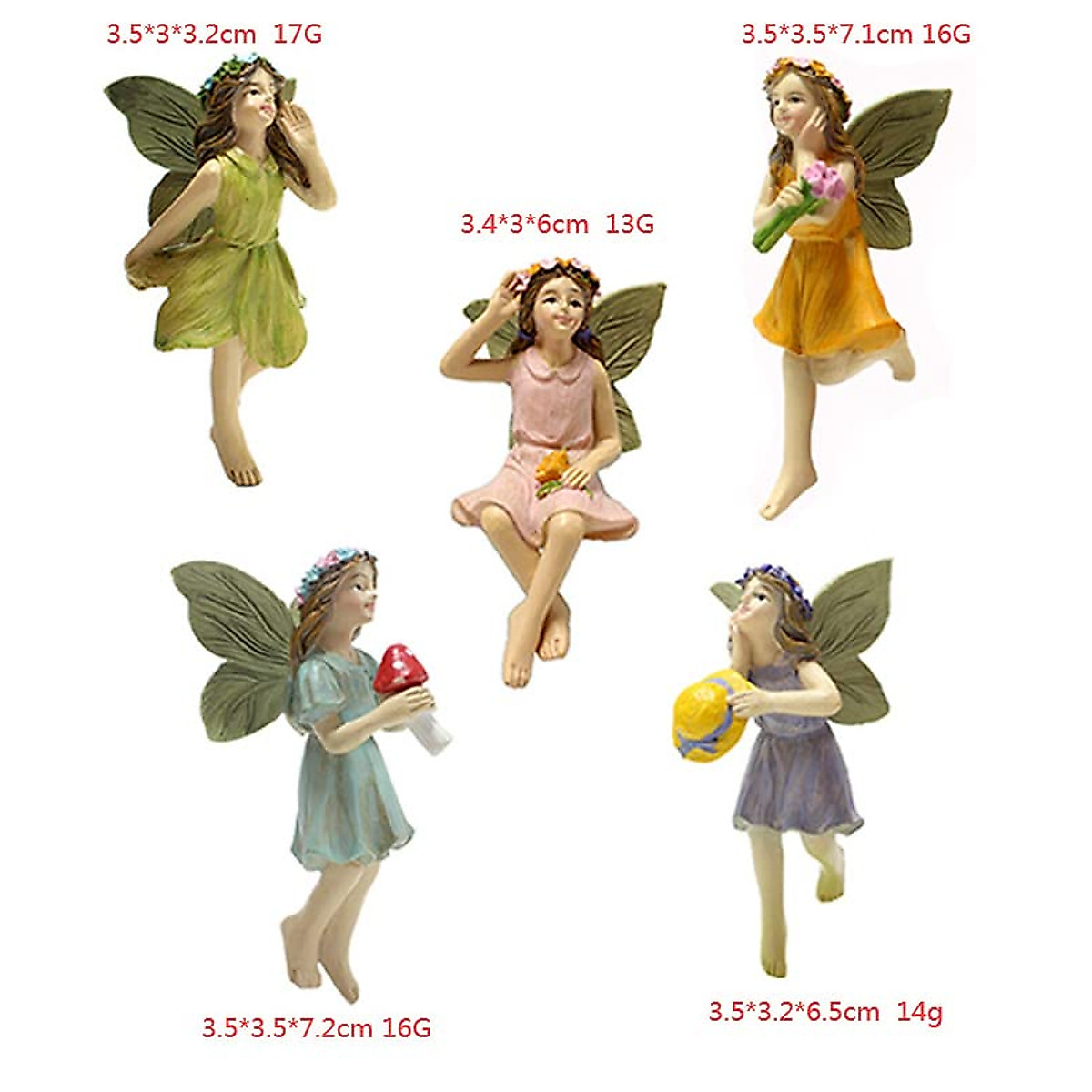 Flower Fairy Pixie Miniature Garden Fairies Statue Figurines Resin Garden Ornaments Micro Landscape Home Garden Lawn Yard Decorations (A)
