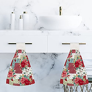 Kitchen Towel-The Pioneer Woman Rose-Hand Towels Tie Towel Soft Microfiber Absorbent Washcloth Also for Bathroom Hand Sink Laundry Room RV Tabletop 2pcs