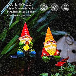 Garden gnome Stake Decoration Solar Yoga Gnomes Garden Stake Statues Gnome LED Solar Light Yellow Hat Meditation Garden Statues Yard Lawn Porch Garden Gifts for Mom(2pcs)