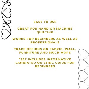 Quilting Stencils for Machine and Hand Quilting - 2 Quilting Stencils for Border Patterns - Heart Border Plastic Quilt Stencil Set with Guide