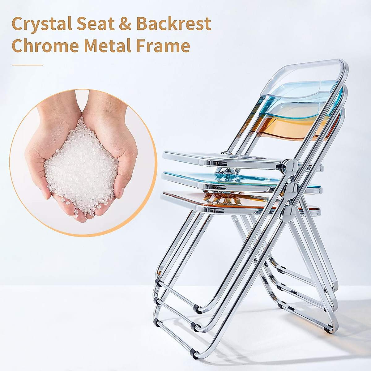 KAIHAOWIN Luxury Modern Transparent Folding Chair Acrylic Folding Chairs-Acrylic Ghost Stackable Crystal Seat-PC Plastic Living Room Seat-Chrome Frame Accent Side Chair (Clearing)