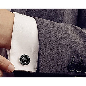 Kooer White Tree Cufflinks Personalized Tree of Life Christmas Wedding Cuff Links Gifts For Men Father Dad Husband Groom (Silver cuff links)