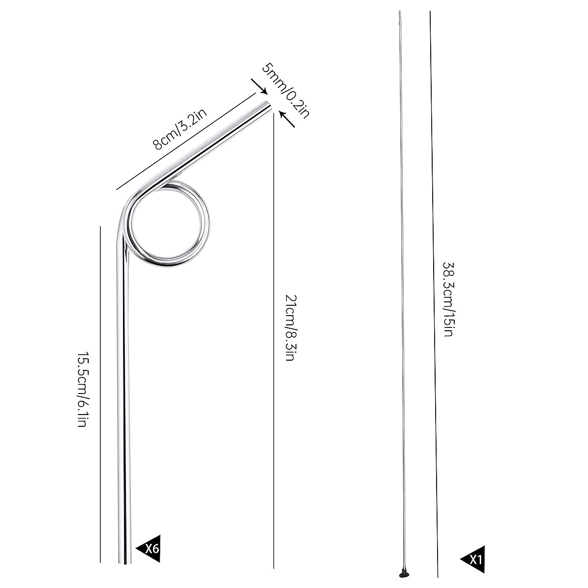 Loop Design Reusable Stainless Steel Straws, Tomorotec Home Metal Straw Sets with Cleaning Brushes for Tumblers Beverage Drinks Cocktail (Silver)