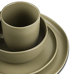 Stone Lain Tom Stoneware Reactive Glaze Dinnerware Set, 16-Piece Service for 4, Olive