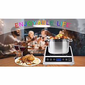 1800W Commercial Induction Cooktop Stainless Steel Burner Countertop Temp Settings from 140°F to 465°F 120V Stove Electric Burner NSF-Certified with LCD Screen and ANTI-SKIP Surpace