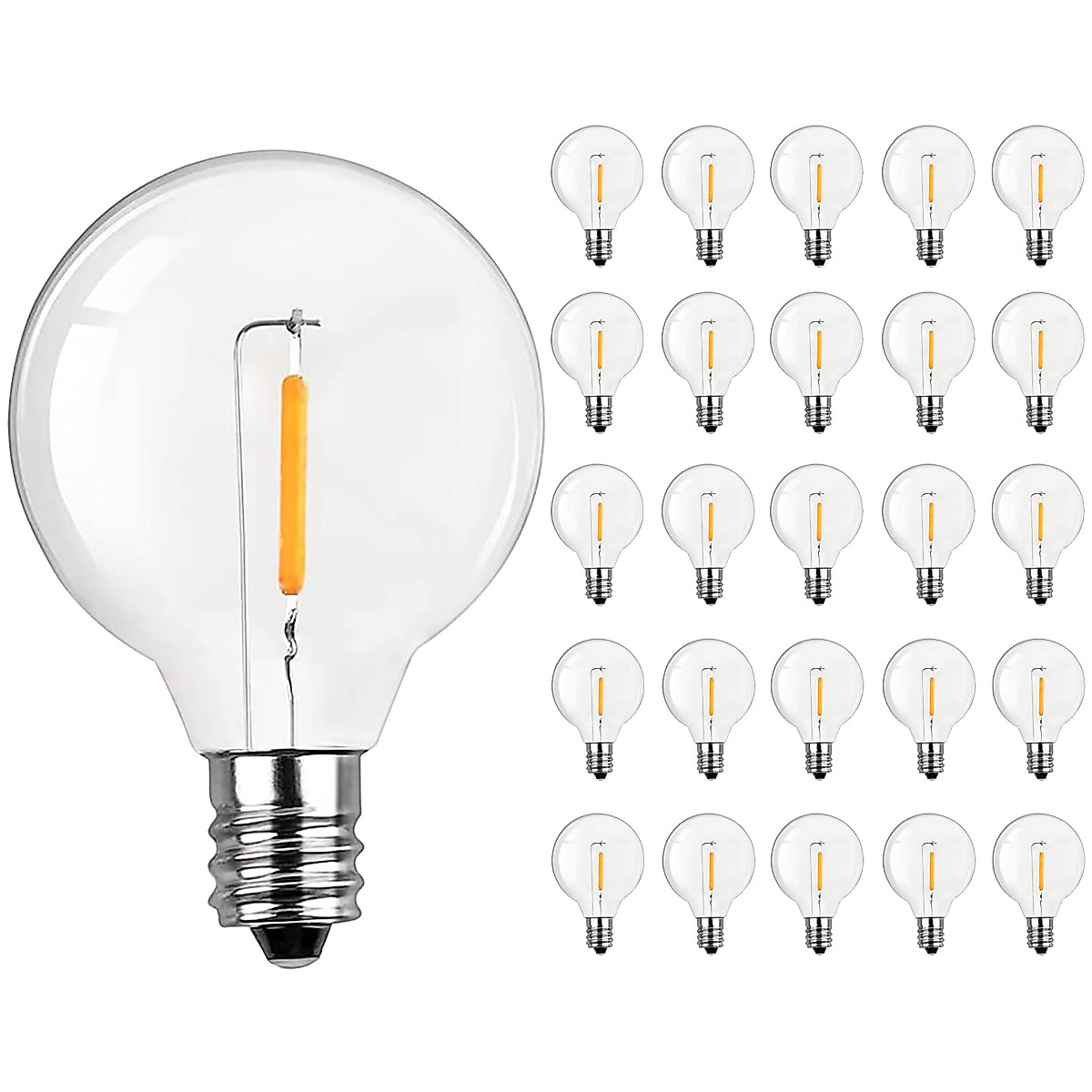 25 Pack G40 Led Replacement Light Bulbs, E12 Screw Base Shatterproof LED Globe Bulbs for Outdoor String Lights, 0.6 Watt Dimmable Light Bulbs, Warm White Light Bulb