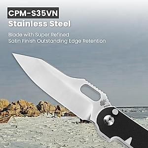 Kizer Cormorant Pocket Knife, Button Lock EDC Folding Knife, Survival Hunting Knife, Camping Knife with Thumb Hole and Flipper Opening, Textured G10 Handle with S35VN Blade, Ki4562A1