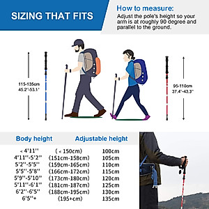 BISINNA Collapsible Trekking Hiking Poles- 2 Pack Folding Aluminum Walking Sticks with Quick Lock System 4 Season Accessories,Telescopic, Adjustable, Lightweight for Men Women