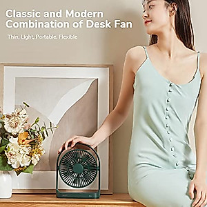 JISULIFE Desk Fan, Small Portable Battery Operated Desktop Fan with 4 Speeds, Max 15 Hrs, Strong Airflow, Ultra Quiet, 4000mAh USB Rechargeable Electric Table Fan for Office/Room/Travel-Green