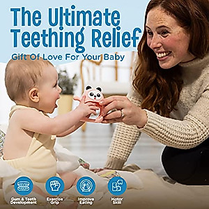 Teethers for Babies 0-6 Months - Panda Never Drop Teething Mittens - Nipple Like Baby Teether & Infant Toy - Teething Toys for Babies 6-12 Months Motor Skill, Gum & Teeth Development (Pink)