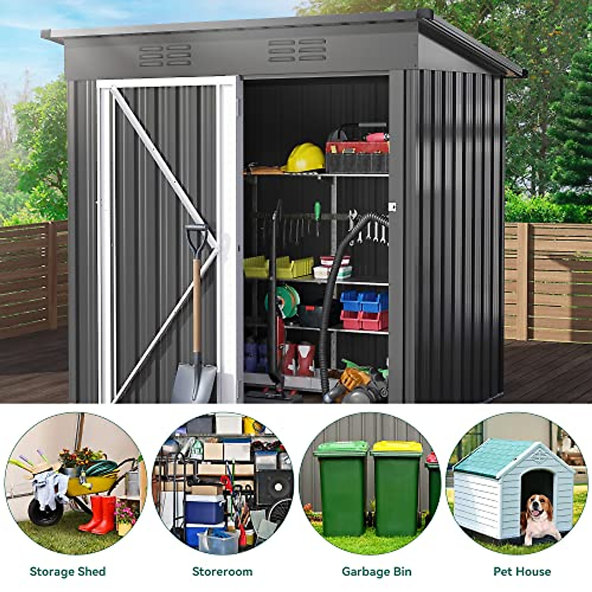 DWVO Outdoor Storage Shed 5x3FT, Heavy Duty Metal Tool Sheds Storage House with Lockable Door & Air Vent for Garden, Patio, Lawn to Store Bikes, Trash Bins, Tools, Lawnmowers, Dark Gray