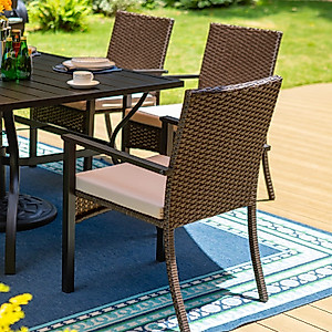 MFSTUDIO Outdoor Patio Rattan Wicker Chairs Set, Outdoor Patio Wicker Rattan Dining Chairs Set of 4 with Armrets and Cushions, 4 Woven Rattan Wicker Patio Chairs, Porch, Backyard
