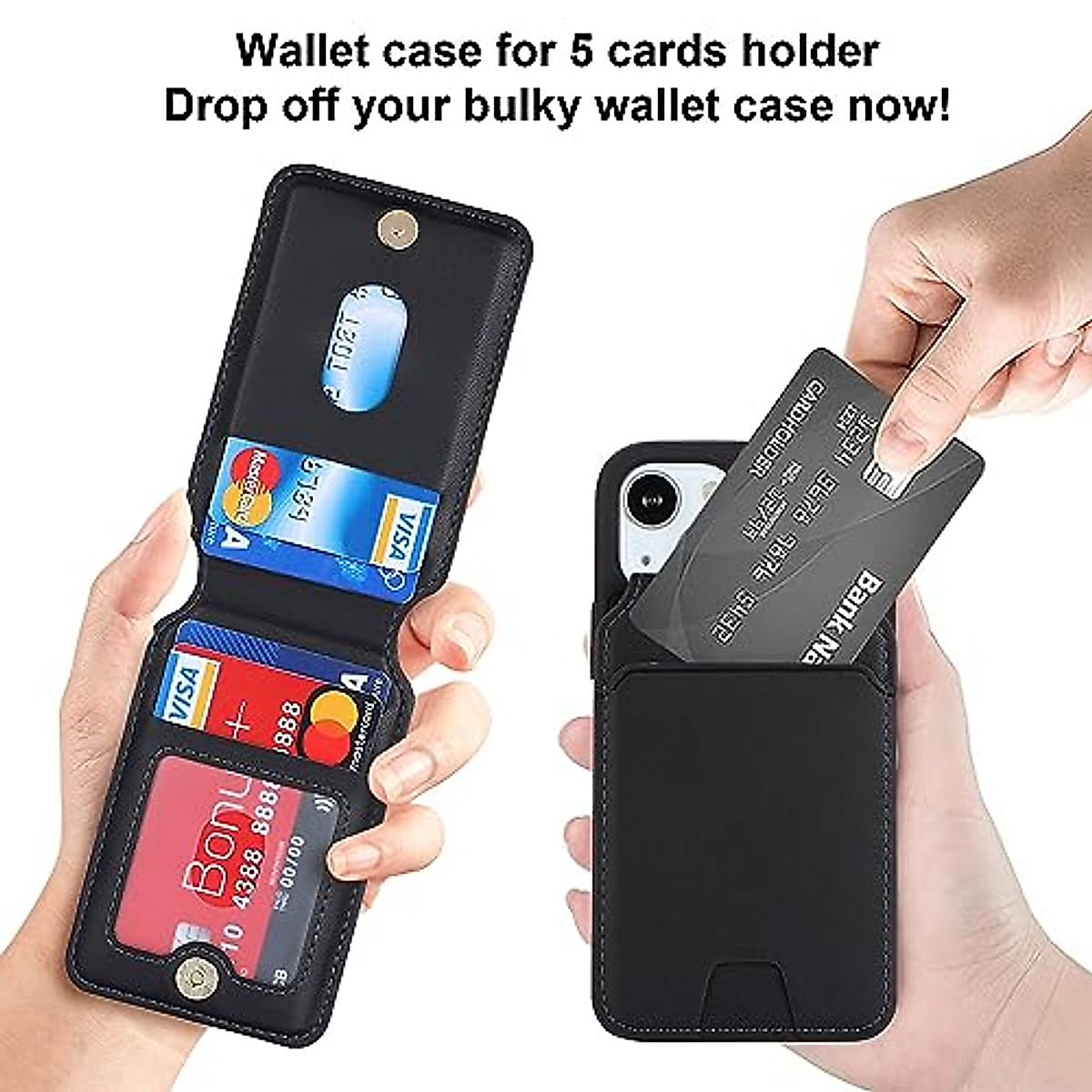 Ｈａｖａｙａ for iPhone 13 Mini Magsafe Case Compatible iPhone 13 Mini Wallet Case with Card Holder iPhone 13 Mini case magsafe Compatible Wallet Phone Cover Detachable 2-in-1 for Women and Men-Black