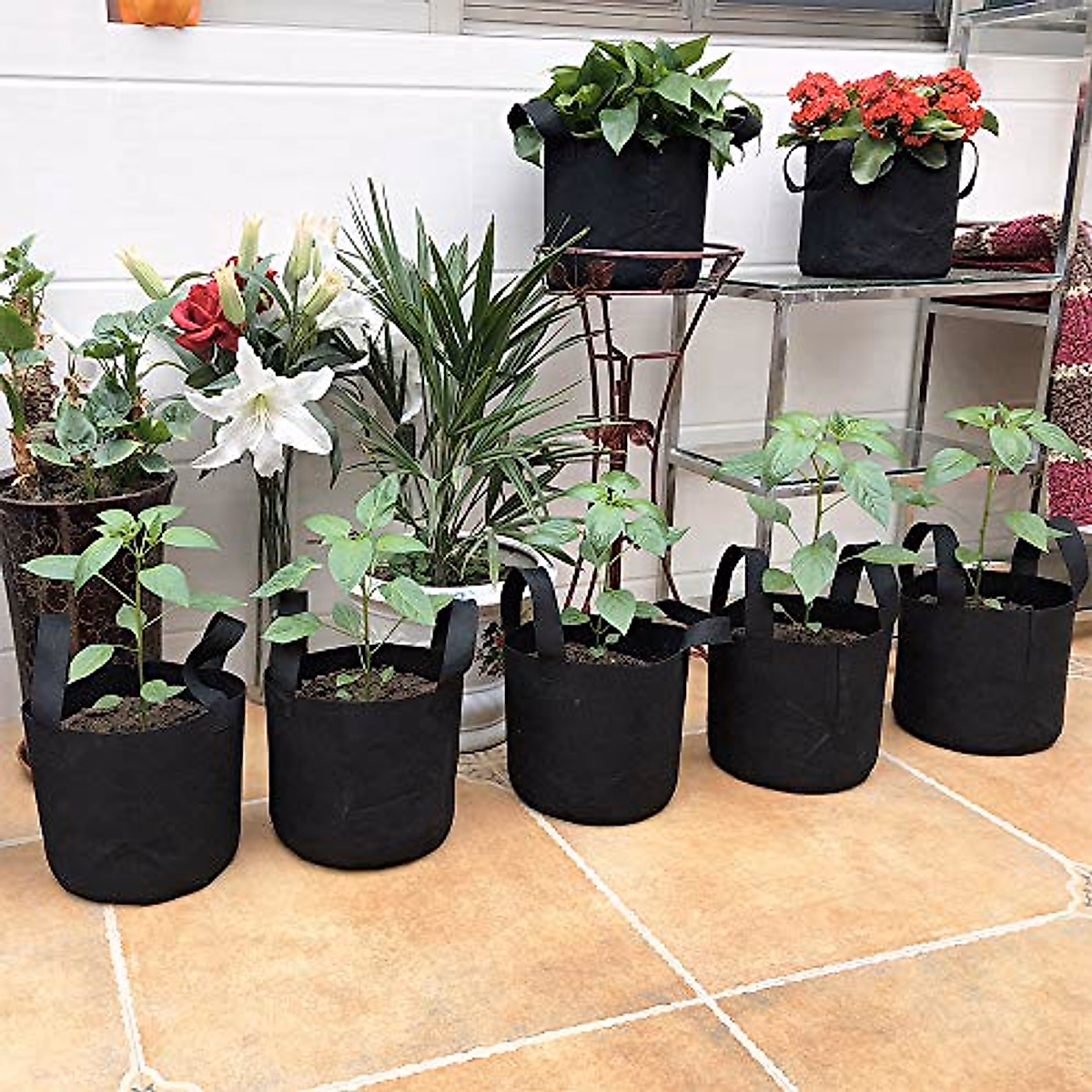 JERIA 8-Pack 7 Gallon Grow Bags, Aeration Fabric Pots with Handles, Heavy Duty Thickened Nonwoven Grow Pots with 8 Pcs Plant Labels
