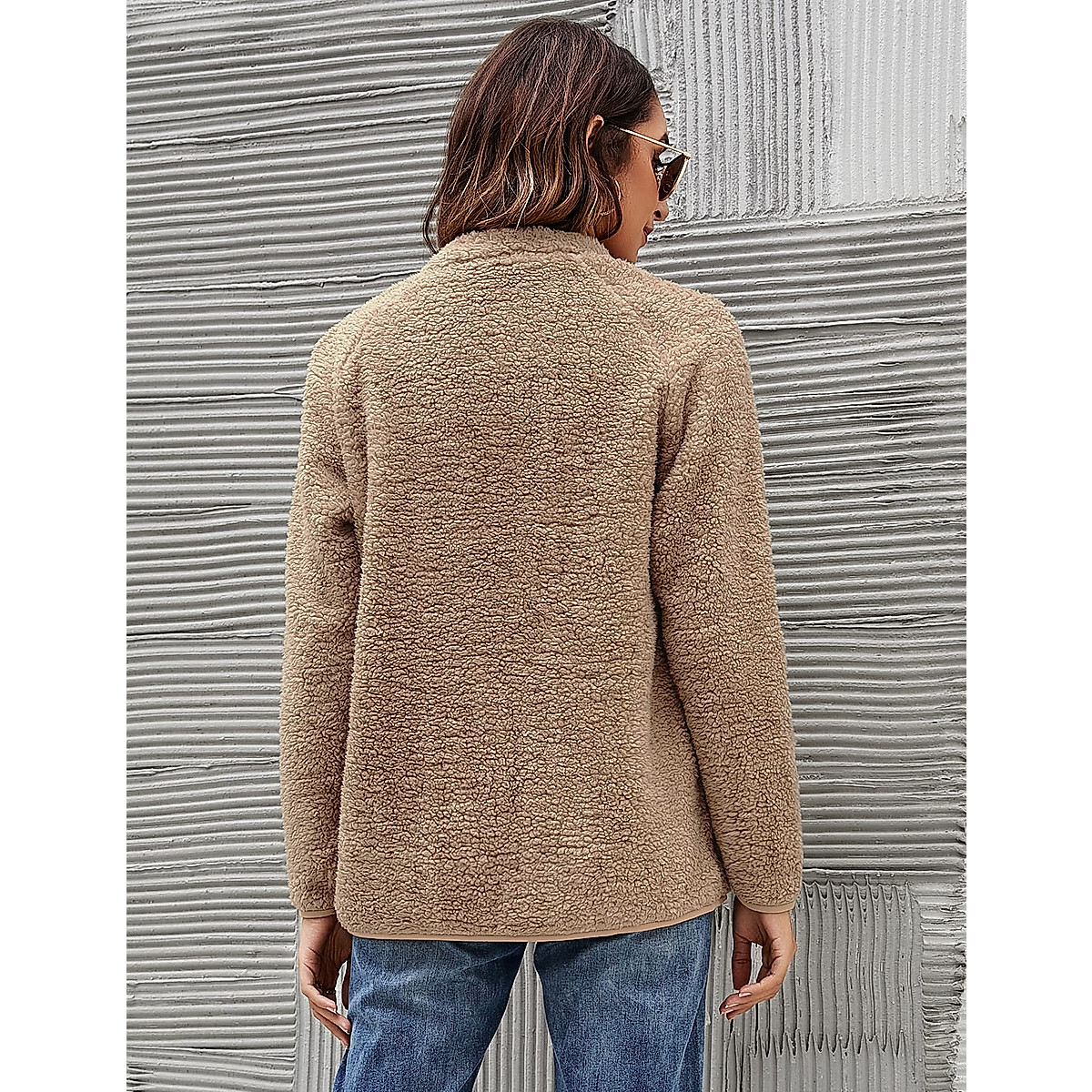 Micoson Cardigan for Women Oversized Fuzzy Fleece Long Sleeve Open Front Hooded Jacket Coat Winter Outwear with Pockets