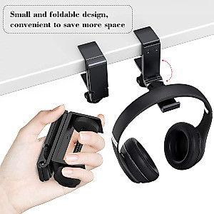 NCHONHONG Headphone Holder with Cable Organizer Aluminum Foldable Headset Stand Hanger Under Desk Save Space Headphone Hook for Universal Headphones