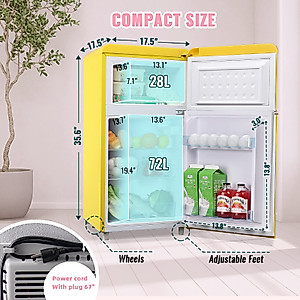 WANAI 3.5 Cu.ft Compact Refrigerators Mini Fridge with Freezer Yellow Small Fridge Dual Door Classic Retro Refrigerator Removable Glass Shelves Adjustable Thermostat for Home Office Dorm RV