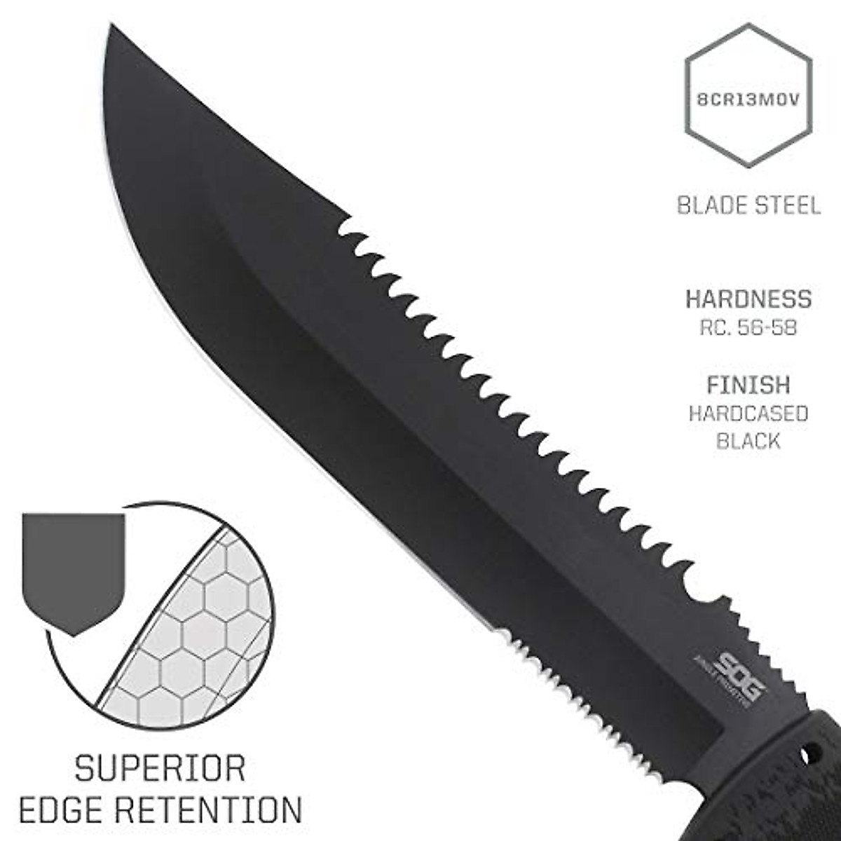 SOG Jungle Primitive Fixed Blade- Field and Camping Tactical Machete with Sheath for Clearing Brush, Full Tang Survival Knife 15.3 Inches (F03TN-CP), Steel,Black