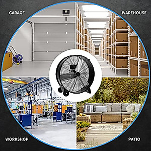 COSTWAY Industrial Drum Fan, 24 Inch 3-Speed Barrel High-Velocity Air Circulator Fan with Built-in Wheels & Aluminum Blades, Portable Heavy-Duty Metal Floor Fan for Garage, Warehouse, Workshop, Black