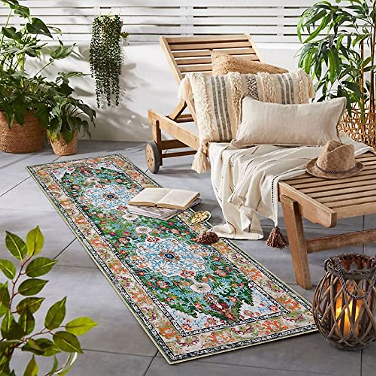 U'Artlines Boho Hallway Runner Rug 2' x 6' Vintage Farmhouse Laundry Rug Runner Accent Area Rug Carpet Non Slip Washable Kitchen Rug Entryway Runner Mat Throw Rug for Living Room (Green)