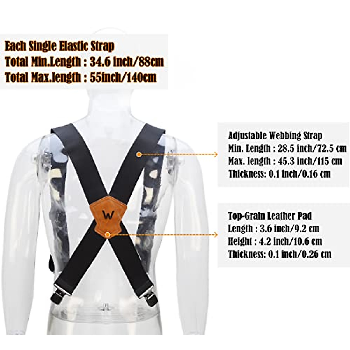 WELKINLAND 2Inch Elastic Mens suspenders, Heavy Duty suspenders for men, Work suspenders for men, Suspenders for men w/clips, Suspenders for men heavy duty, Mens suspenders for trousers