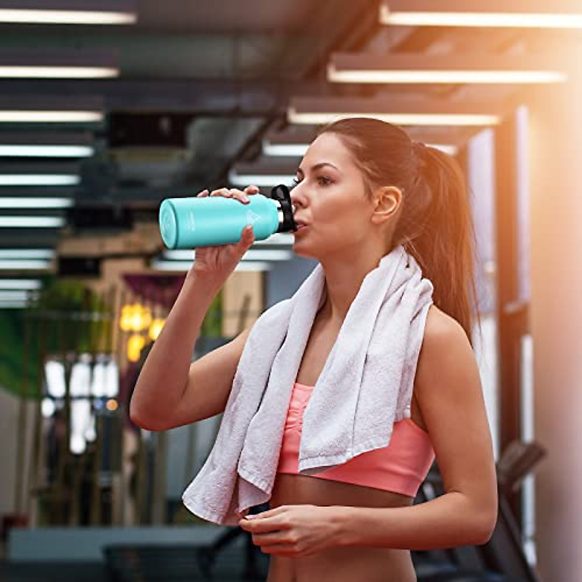 Frenchy EU Sports Water Bottle - 32 OZ, lids, Stainless Steel, Vacuum Insulated, Wide Mouth, Leak Proof, Reusable, Ecologique (Pacific)