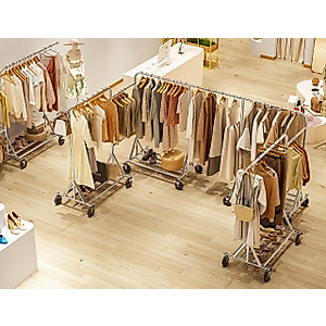 Raybee Heavy Duty Clothes Rack, Loads 650 LBS,117" W Rolling Clothes Rack with Wheels Clothing Racks for Hanging 240+ Clothes, Portable & Adjustable Commercial Garment Rack