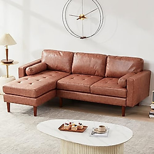 Tbfit 80" W Sectional Sofa Couch, L Shaped Couch with Reversible Chaise, Mid Century Modern Couches for Living Room Apartment Small Space, Convertible Sofa with Tufted Seat Cushion, Brown